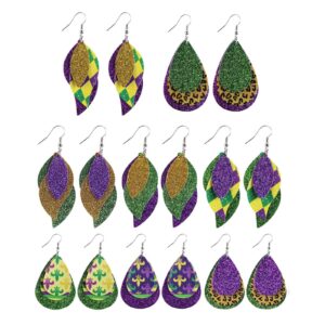 4-8 pairs mardi gras faux leather earrings mardi gras theme earrings pendant dangle drops earrings fleur de lis dangle earrings lightweight carnival theme pattern printed leather teardrop earrings-8