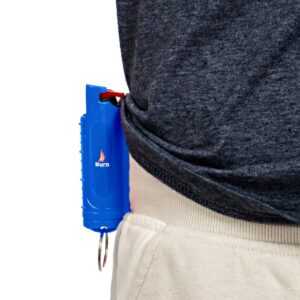 Burn Pepper Spray Keychain for Self Defense - Max Strength OC Spray - 1/2oz Molded Case Blue