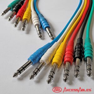 AxcessAbles 1/4 (6.35mm) TRS to 1/4 (6.35mm) TRS Multi-Color Balanced Stereo Patch Cables 6-Pack Outboard Gear & Patchbay Studio Cables External Effects Digital Analog Effects (1.5ft)