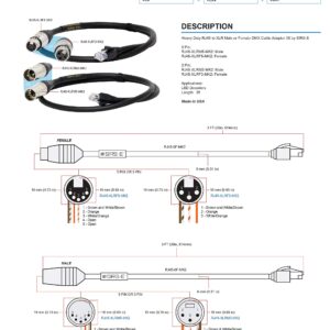 SIRS-E Heavy Duty DMX XLR 3 Pin Male to RJ45 Male 3Ft Cable Adapter for LED Lighting DMX512 Decoders