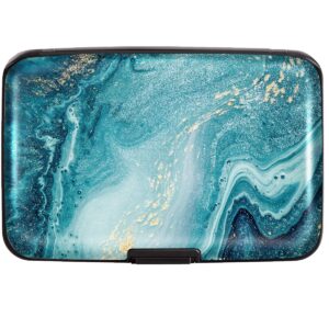 Coco Rossi Mini Credit Card Holder for Women,RFID Blocking Slim Hard Card Case ID Case Travel Wallet,Teal Marble