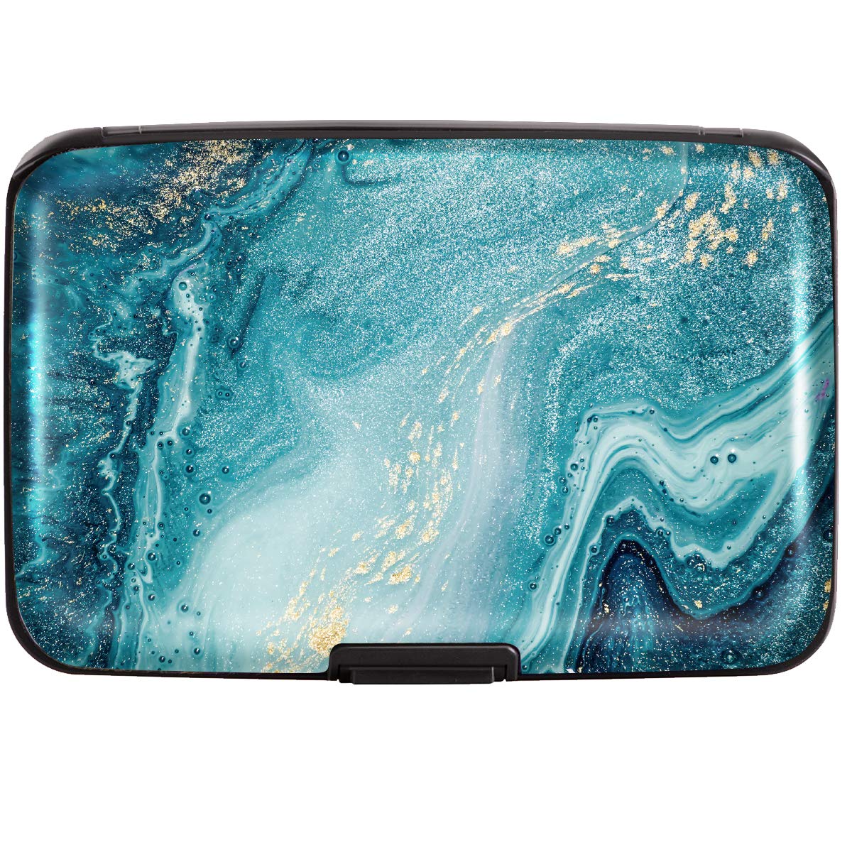 Coco Rossi Mini Credit Card Holder for Women,RFID Blocking Slim Hard Card Case ID Case Travel Wallet,Teal Marble