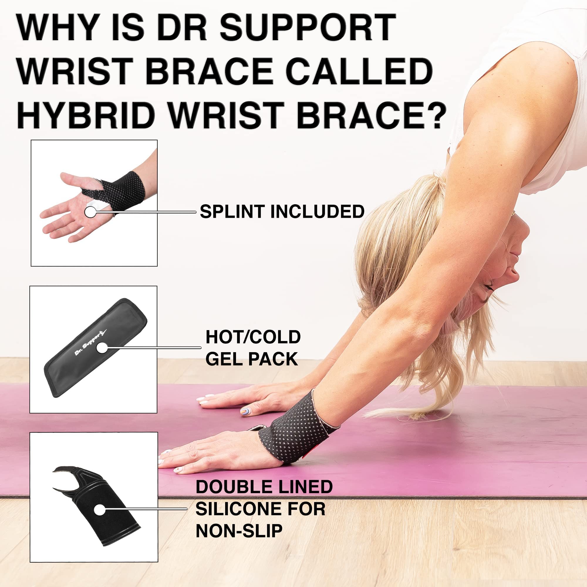 Dr. Support Hybrid Wrist Brace with Hot Cold Gel Pack and Removable Splint for Wrist and Other Injuries