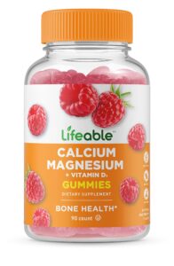 lifeable calcium magnesium and vitamin d gummies - great tasting natural flavor vitamin supplements - gluten free gmo free chewable - for bone health - for adults, man, women - 90 gummies