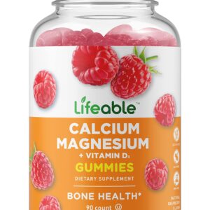 Lifeable Calcium Magnesium and Vitamin D Gummies - Great Tasting Natural Flavor Vitamin Supplements - Gluten Free GMO Free Chewable - for Bone Health - for Adults, Man, Women - 90 Gummies