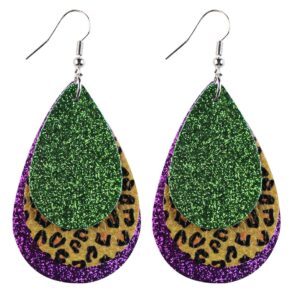 4-8 Pairs Mardi Gras Faux Leather Earrings Mardi Gras Theme Earrings Pendant Dangle Drops Earrings Fleur De Lis Dangle Earrings Lightweight Carnival Theme Pattern Printed Leather Teardrop Earrings-8