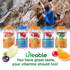 Lifeable Calcium Magnesium and Vitamin D Gummies - Great Tasting Natural Flavor Vitamin Supplements - Gluten Free GMO Free Chewable - for Bone Health - for Adults, Man, Women - 90 Gummies