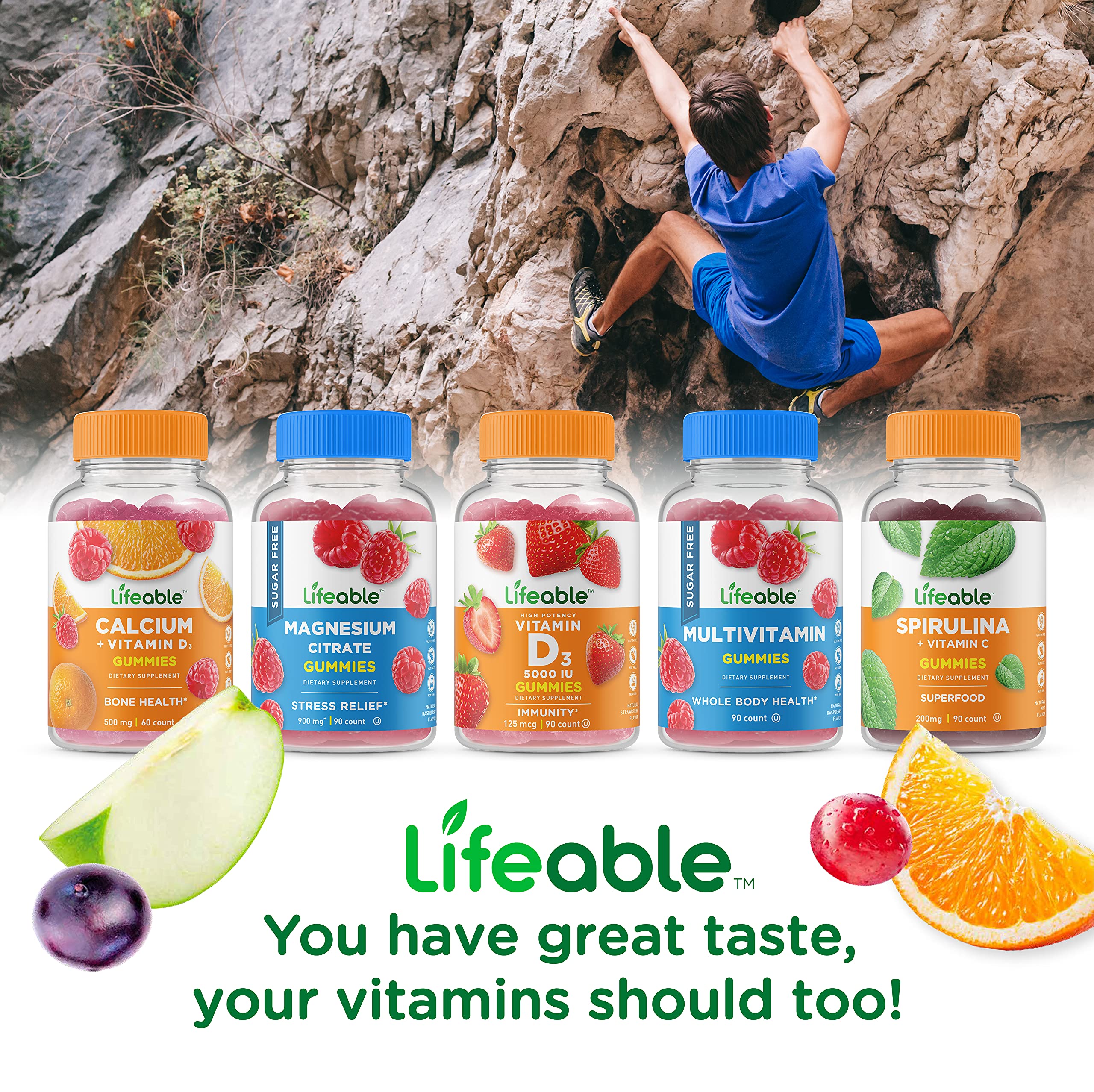 Lifeable Calcium Magnesium and Vitamin D Gummies - Great Tasting Natural Flavor Vitamin Supplements - Gluten Free GMO Free Chewable - for Bone Health - for Adults, Man, Women - 90 Gummies