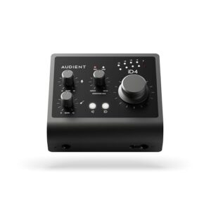 audient audio interface id4 mkii, class a console microphone preamp (high speed usb-c, monitor mix and monitor panning function, 2 headphone outputs, mac/pc/ios compatible), black