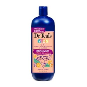 dr teal's kids 3-in-1 elderberry bath: bubble bath, body wash & shampoo, 20 fl oz.