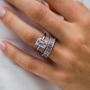 Michooyel S925 6ct Emerald Cut Diamond Eternity Ring Wedding Band Ring Engagement Sterling Silver Fine Jewelry For Women