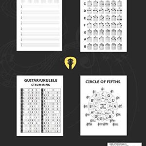 Ukulele Tablature Notebook with Extra Charts: Blank Ukulele Tablature Paper, Standard Tab Manuscript Paperback Chord Chart Ukulele Strumming