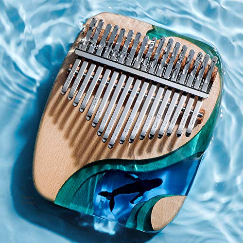 Hluru Resin Ocean Blue Kalimba | New 17 Key Whale Flat Board Thumb Piano No Screen Birthday Music Gifts