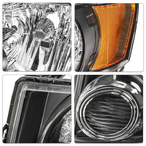 SOCKIR Headlight Assembly Compatible with 2008-2012 Ford Escape Passenger & Driver Side (Black Housing with Amber Reflector)