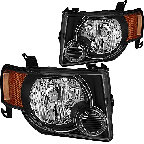 SOCKIR Headlight Assembly Compatible with 2008-2012 Ford Escape Passenger & Driver Side (Black Housing with Amber Reflector)