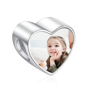 kaululu custom photo charm 925 sterling silver bead personalized heart bead for women girls with loved heart charms beads fit women bracelet necklace personalized gift for mother daughter girlfriend