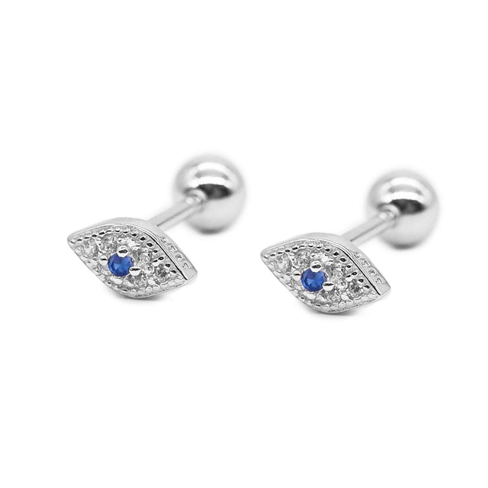 20g Blue Evil Eye Mini CZ Stud Earrings for Women Little Girls Dainty Minimalist 925 Sterling Silver Tiny Cartilage Tragus Small Cute Screw Back Hypoallergenic Studs for Daughter Bff Birthday