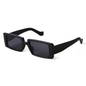 gifiore trendy rectangle sunglasses retro cool 90s vintage fashion narrow square frame uv400 protection (black)