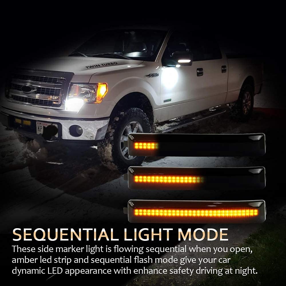 D-Lumina Sequential Switchback Side Mirror Reflector Turn Signal Lights Smoked Lens Compatible with 2009-2014 Fo-rd F150 and Raptor SVT, LED Mirror Marker Light White & Amber