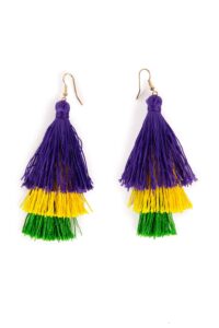 tipsy elves women's mardi gras earrings purple green and gold mardi gras tassel