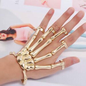 Pingyongchang Skull Fingers Metal Skeleton Slave Bracelet Gothic Fashion Women Hand Chain Bone Joint Bracelet for Women Party Gifts Jewelry-Black