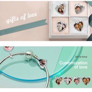 kaululu Custom Photo Charm 925 Sterling Silver Bead Personalized Heart Bead for Women Girls with Loved Heart Charms Beads Fit Women Bracelet Necklace Personalized Gift for Mother Daughter Girlfriend