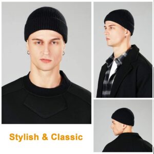 3 Pack Wool Fisherman Beanies for Men, Short Knit Watch Cap Cuffed Trawler Hats,C