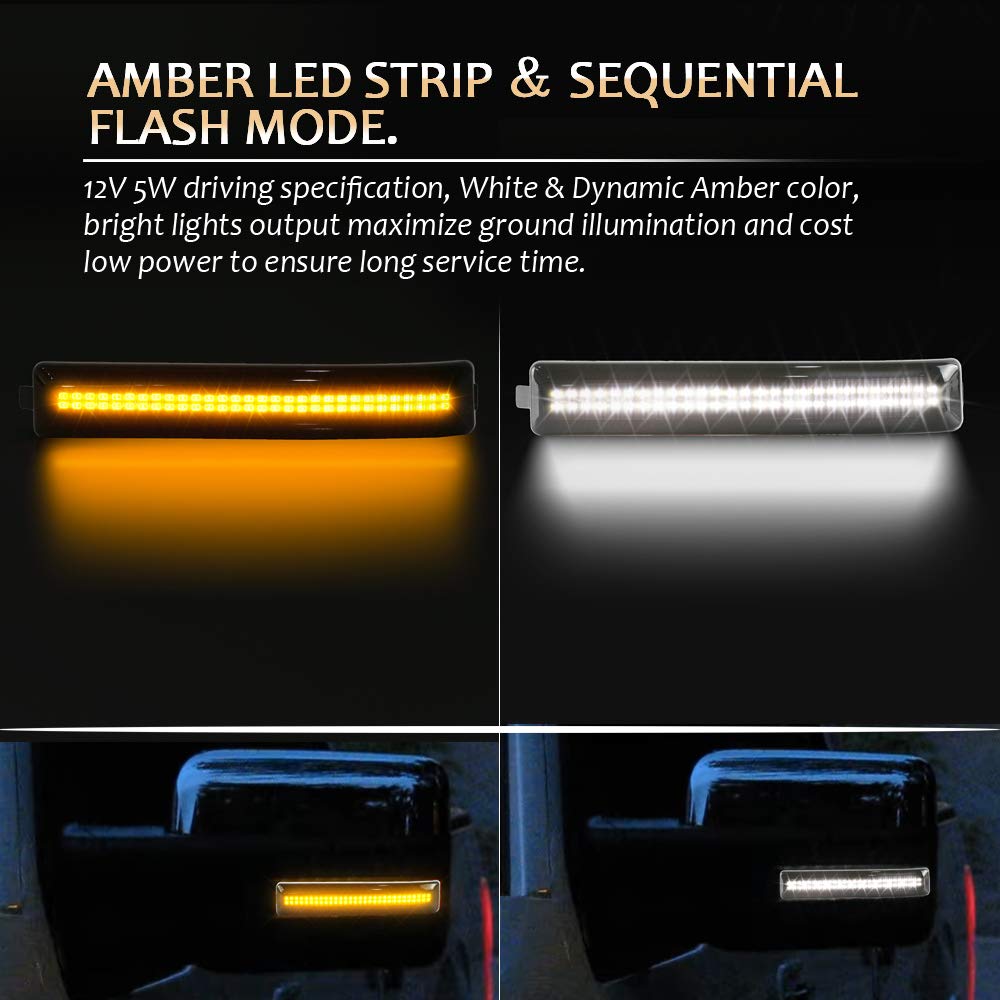 D-Lumina Sequential Switchback Side Mirror Reflector Turn Signal Lights Smoked Lens Compatible with 2009-2014 Fo-rd F150 and Raptor SVT, LED Mirror Marker Light White & Amber