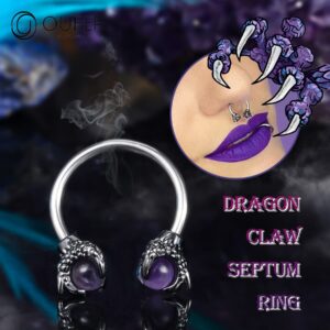 OUFER 316L Surgical Steel Circular Earrings Two Amethyst Opals Surrounded by Dragon Claws Cartilage Earring Ear Body Piercing Jewelry Helix Earrings Piercing…