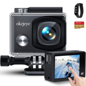 okejeye 4k action camera ok800 native 50fps/24mp touch screen 40m waterproof camera underwater camera wifi sport camera eis web camcorder with remote control and 32gb micro sd card