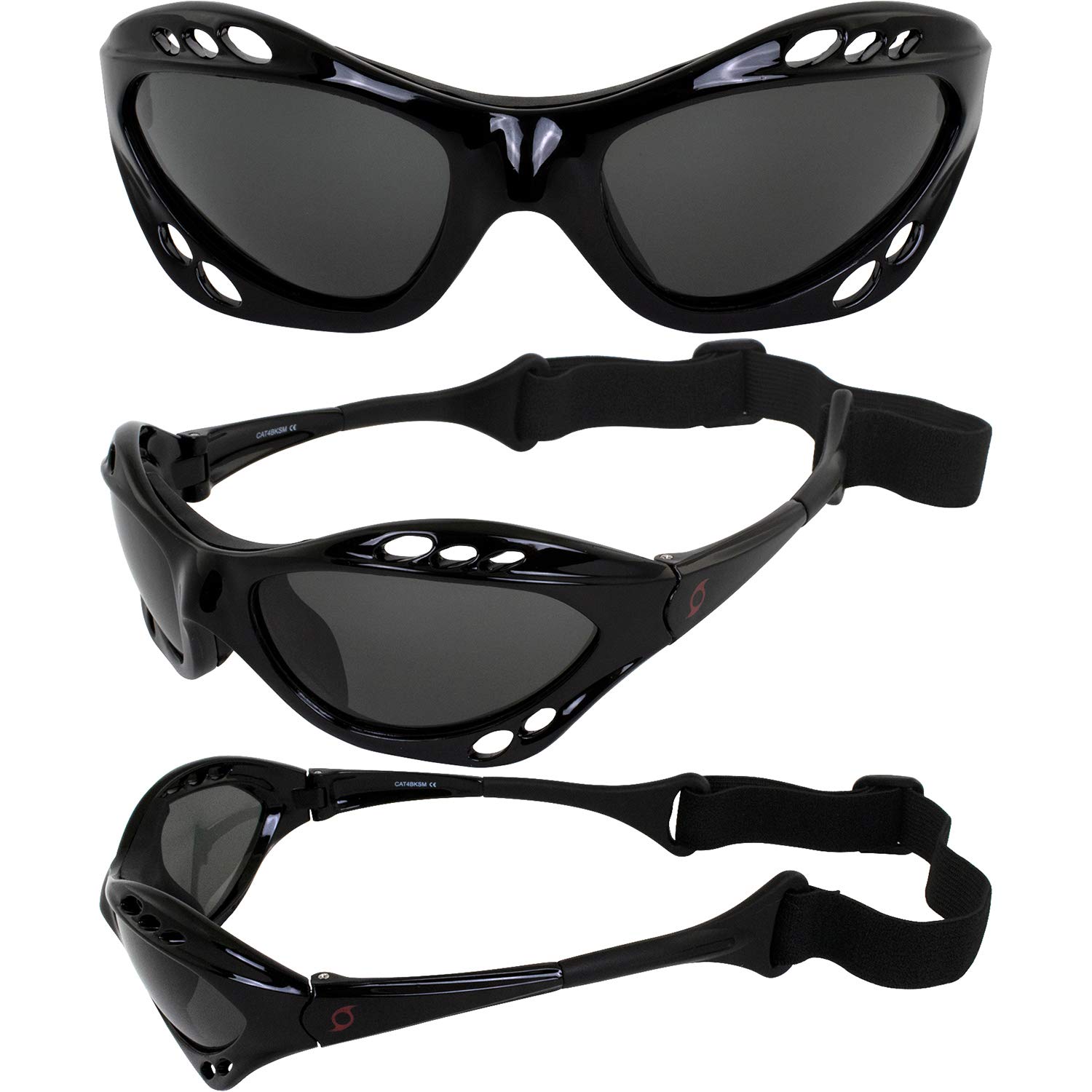 Hurricane Eyewear Category 4 Polarized Jet Ski Floating Goggles 2 Pairs Black Padded Frames Smoke & Blue Mirror Lenses