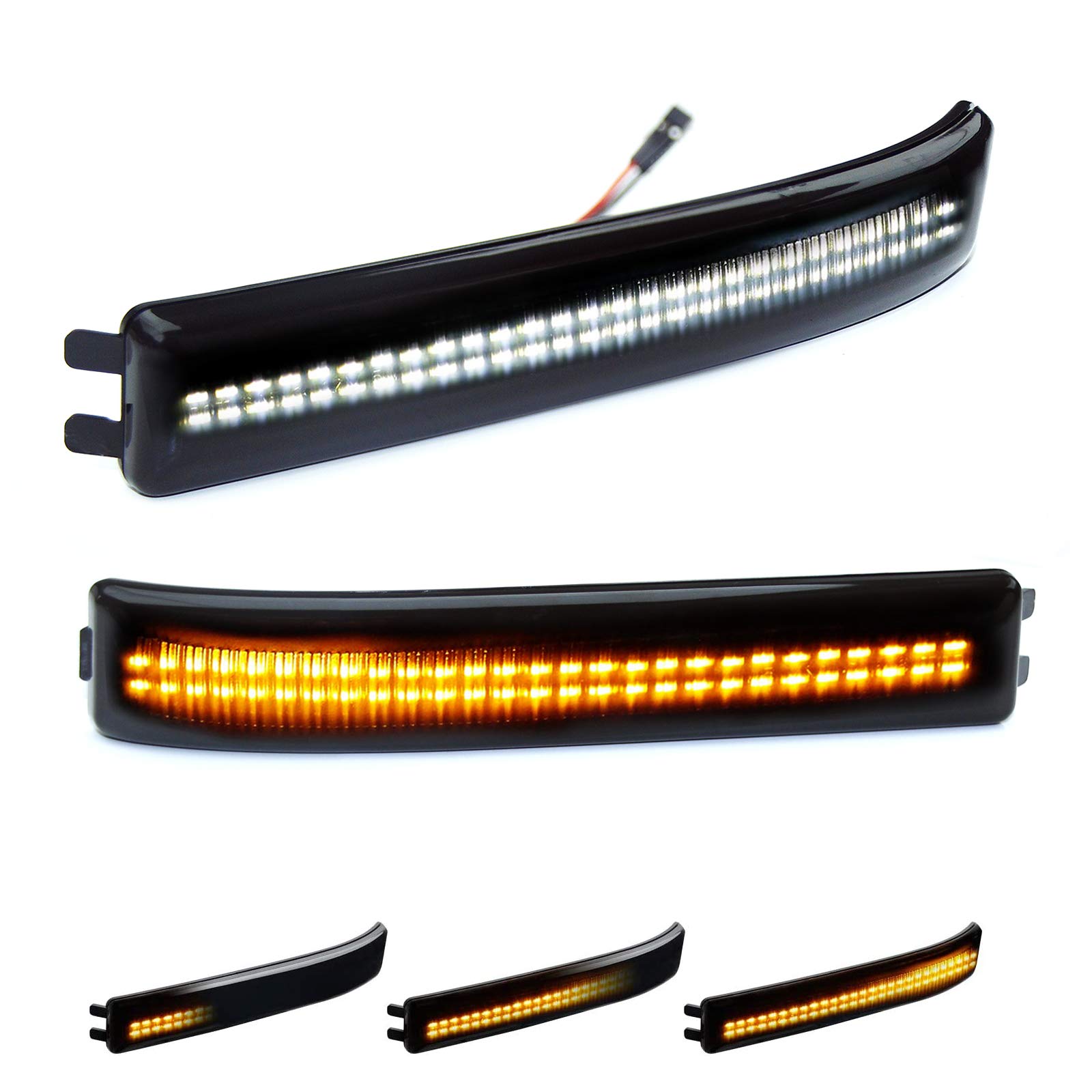 D-Lumina Sequential Switchback Side Mirror Reflector Turn Signal Lights Smoked Lens Compatible with 2009-2014 Fo-rd F150 and Raptor SVT, LED Mirror Marker Light White & Amber