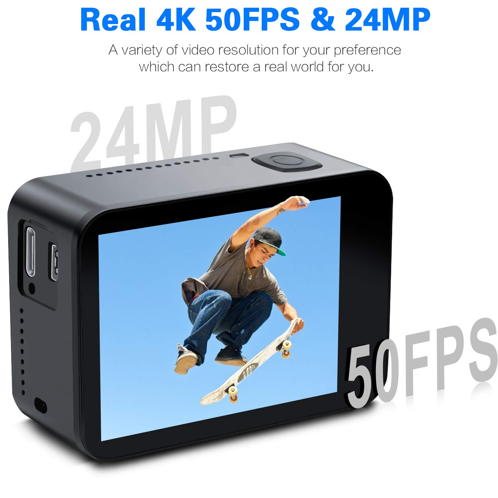 okejeye 4K Action Camera OK800 Native 50fps/24MP Touch Screen 40M Waterproof Camera Underwater Camera WiFi Sport Camera EIS Web Camcorder with Remote Control and 32GB Micro SD Card