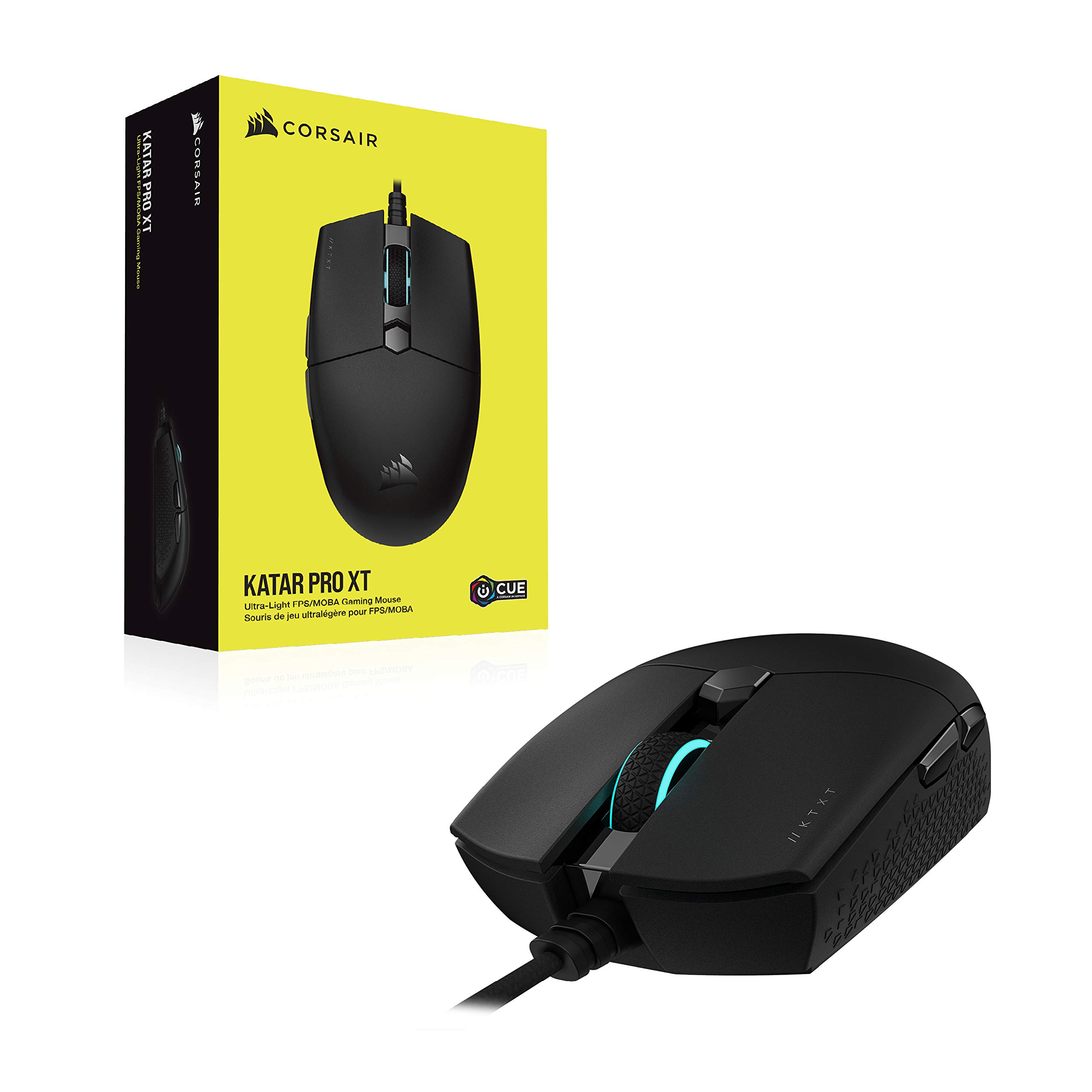 Corsair Katar Pro XT Ultra-Light Gaming Mouse- 18k DPI PixArt Optical Sensor- RGB Scroll Wheel Lighting- 6 Programmable Buttons- Lightweight Paracord Cable,Black