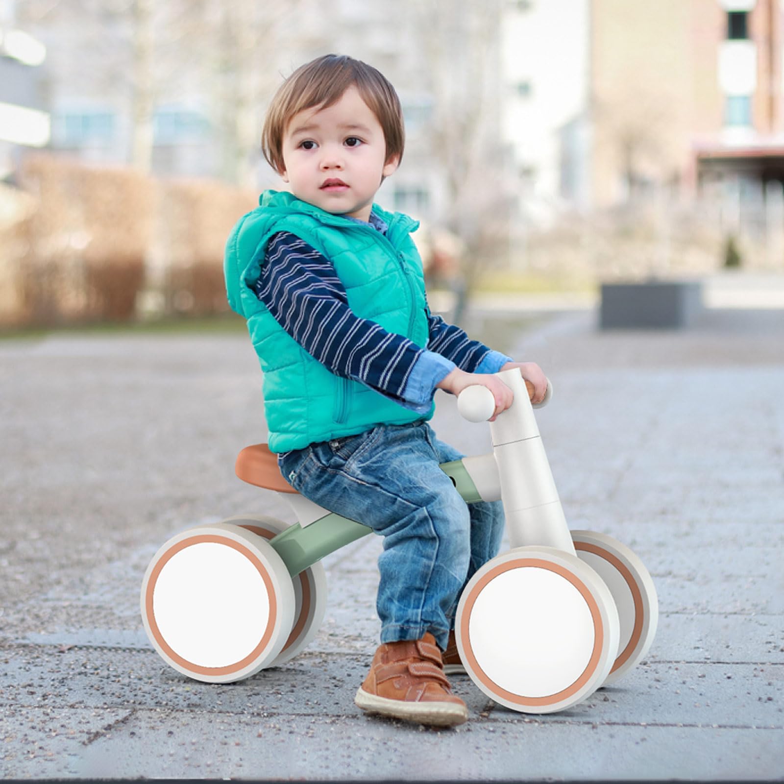 SEREED Baby Balance Bike for 1-2 Year Olds - 4 Wheels, First Bike for Toddlers, Birthday Gift (Green)