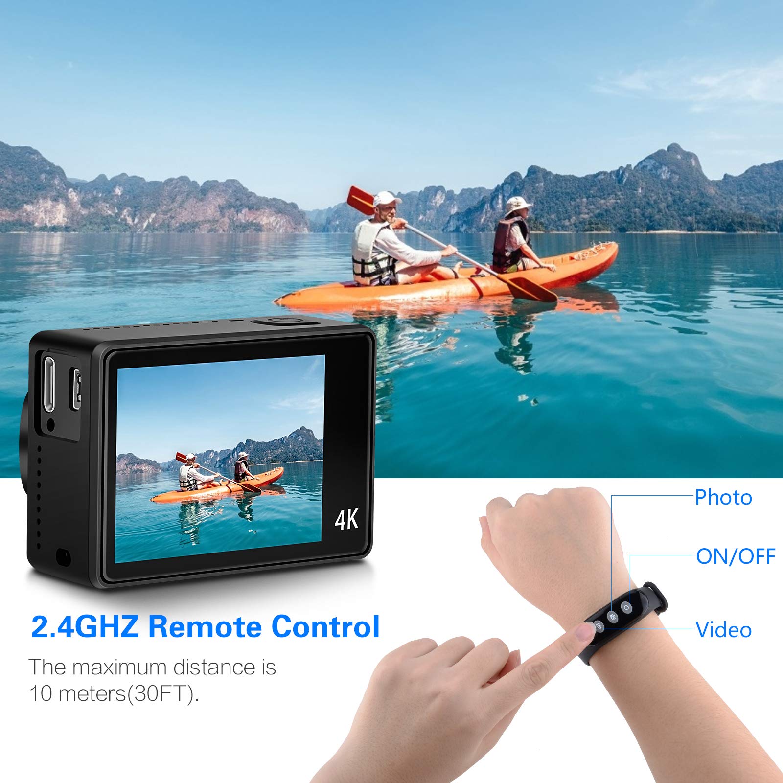 okejeye 4K Action Camera OK800 Native 50fps/24MP Touch Screen 40M Waterproof Camera Underwater Camera WiFi Sport Camera EIS Web Camcorder with Remote Control and 32GB Micro SD Card