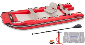 sea eagle fastcat catamaran 2-4 person inflatable boat-rigid, high-pressure, all-drop stitch, easy setup, self-bailing (fastcat12 deluxe package)