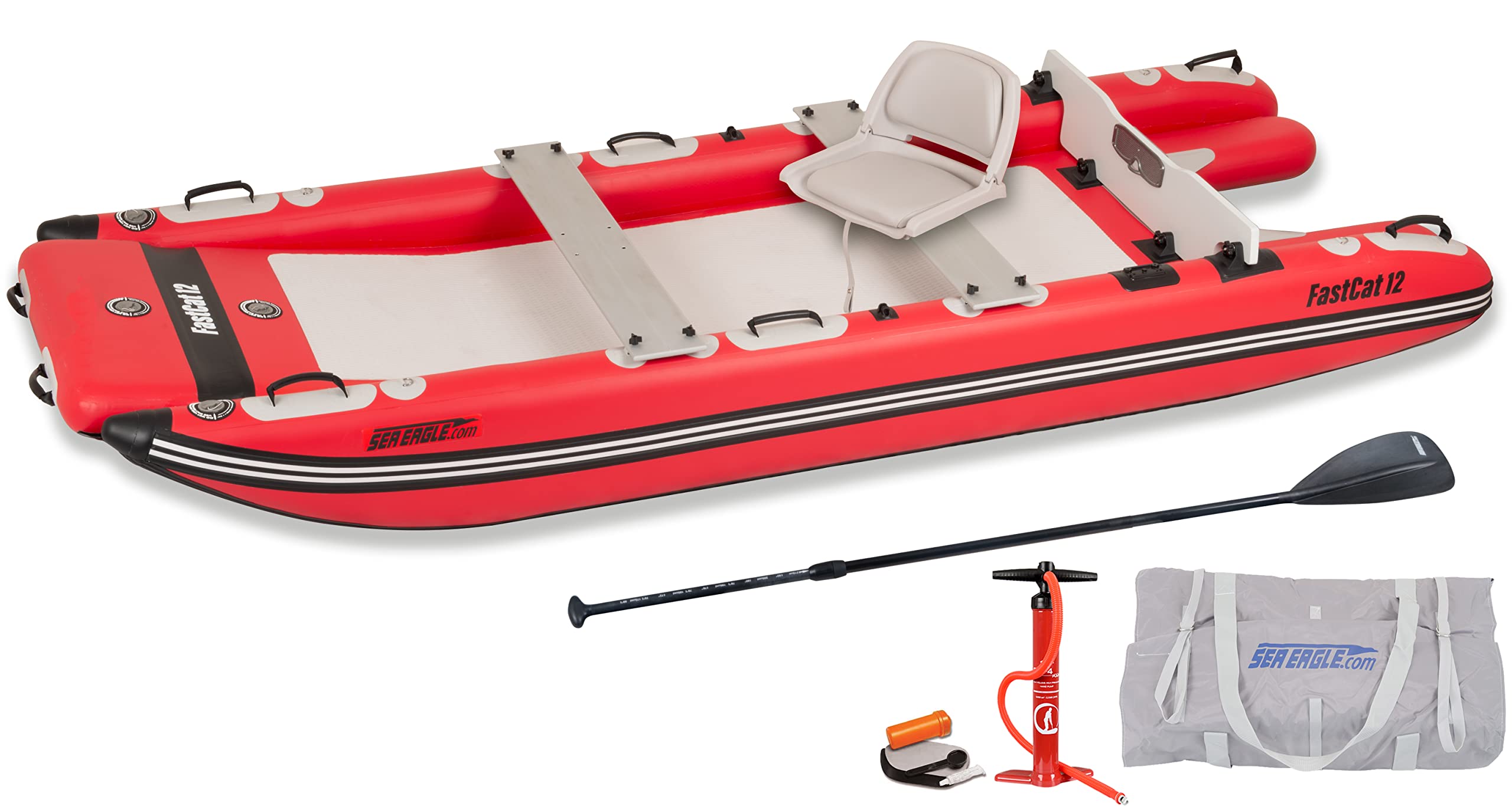 Sea Eagle FastCat Catamaran 2-4 Person Inflatable Boat-Rigid, High-Pressure, All-Drop Stitch, Easy Setup, Self-Bailing (FastCat12 Deluxe Package)