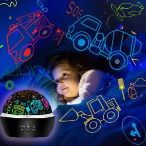 MINGKIDS Night Light for Kids,2 in 1 Rotating Projector Lamp with Dino&Vehicles Theme,Baby Night Light Ceiling Projector for Bedroom Kids Room Decor