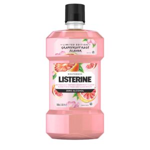 listerine zero alcohol mouthwash, oral rinse kills up to 99% of bad breath germs, limited edition grapefruit rose flavor, 16.907 fluid_ounces (pack of 6)