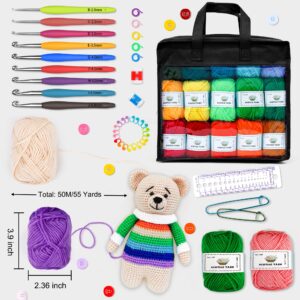 103 PCS Crochet Kit with Crochet Hooks Yarn Set, Premium Bundle Includes 1650 Yards Acrylic Yarn Skeins Balls, Needles, Accessories, Bag, Ideal Starter Pack for Kids Adults Beginner Professionals