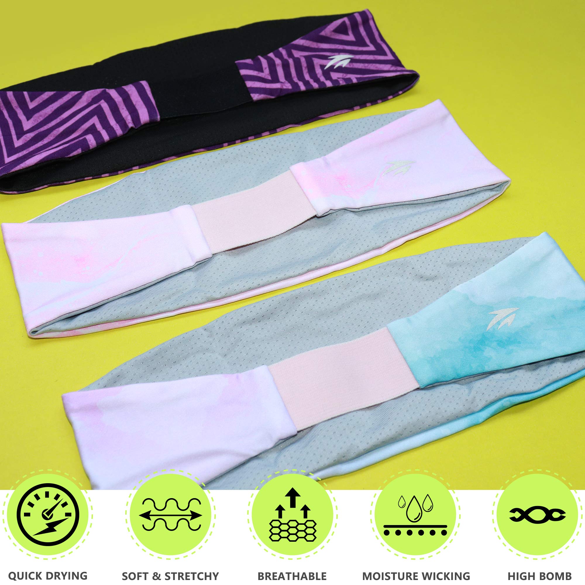 Zollen Headbands for Women, Elastic Sweat Bands Non Slip, Moisture Wicking & Quick Dry for Yoga, Work Outs，Sport Activities