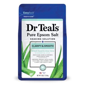 dr teal's pure epsom salt soak, clarify & smooth with witch hazel & aloe vera, 3 lbs