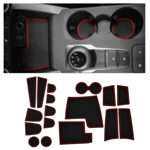 cupholderhero fits ford escape accessories 2020-2022 premium custom interior non-slip anti dust cup holder inserts, center console liner mats, door pocket liners 17pc set (red trim)