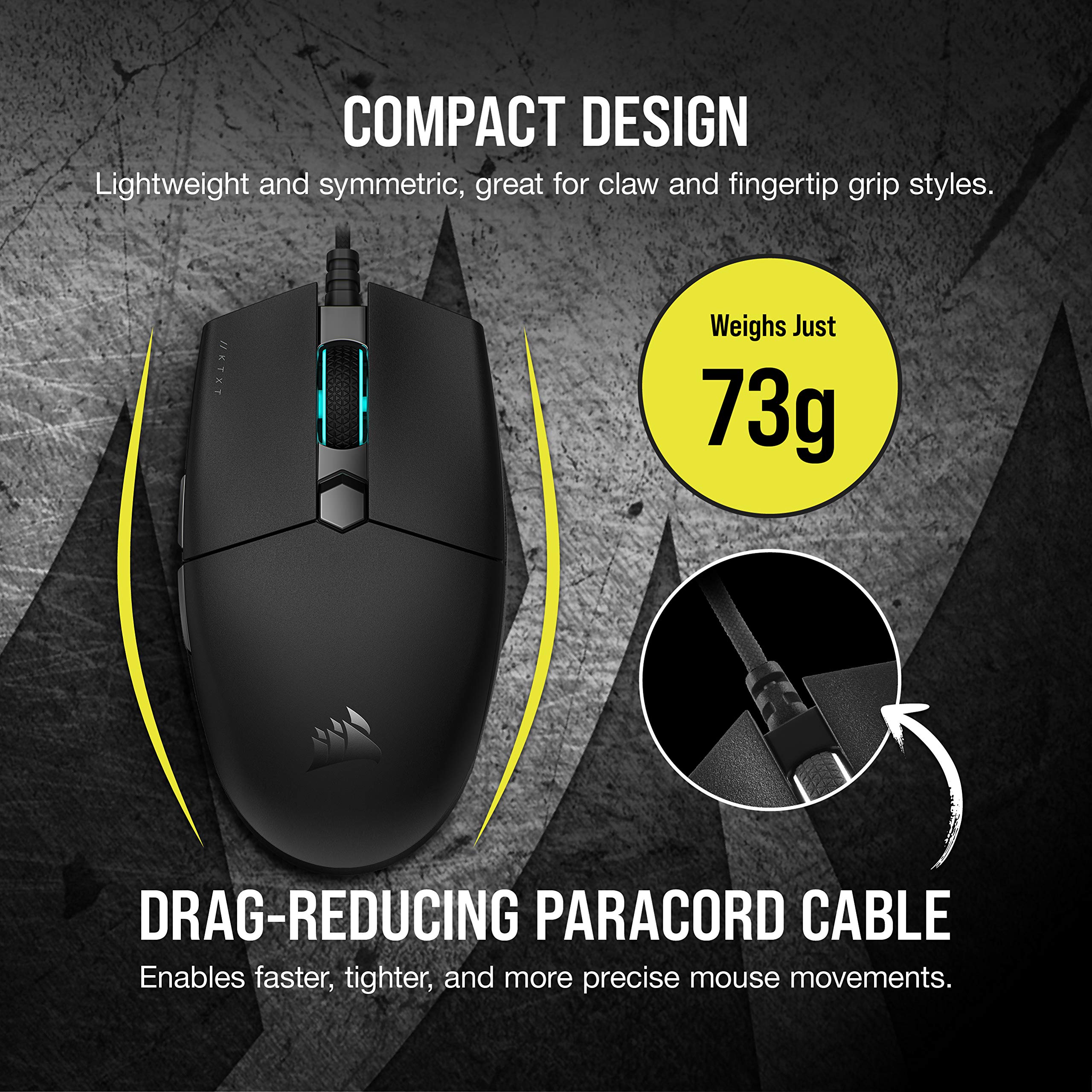 Corsair Katar Pro XT Ultra-Light Gaming Mouse- 18k DPI PixArt Optical Sensor- RGB Scroll Wheel Lighting- 6 Programmable Buttons- Lightweight Paracord Cable,Black