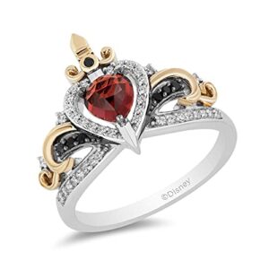 jewelili enchanted disney fine jewelry 10k yellow gold and sterling silver with 1/5 cttw diamond and red garnet evil queen ring