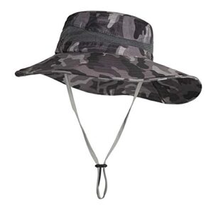 zlyc mens waterproof camo sun hat wide brim packable outdoor mesh fishing bucket hats (camo black)