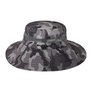 ZLYC Mens Waterproof Camo Sun Hat Wide Brim Packable Outdoor Mesh Fishing Bucket Hats (Camo Black)