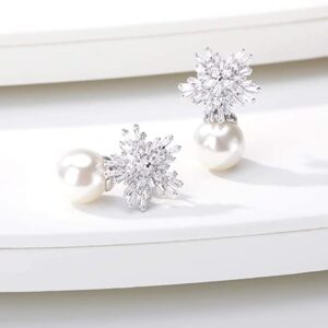 Silver Zirconia Earrings with White Pearl Style Stone - Soho Jewelry - Accessory for Women - Includes Gift Box