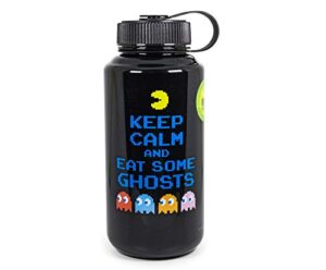 pac-man "keep calm and eat some ghosts" water bottle | bpa-free large plastic water jug with screw top lid | hydration for outdoor sports, gym, yoga | holds 32 ounces